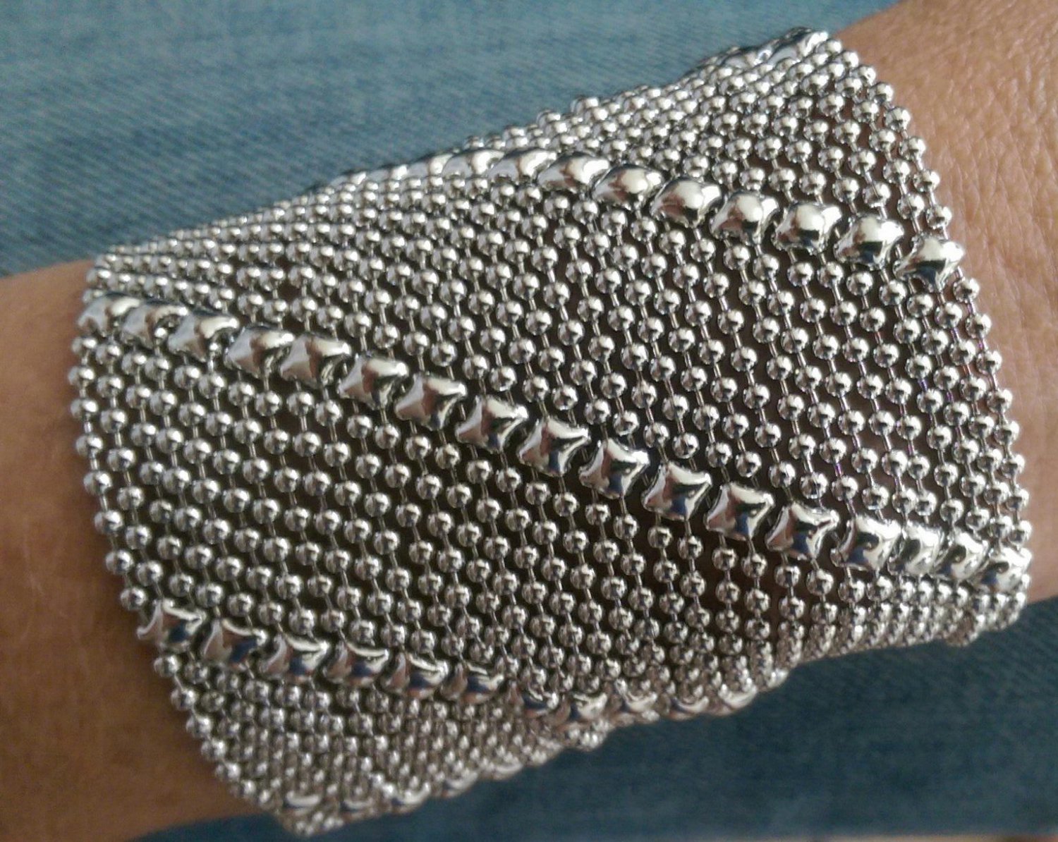 SG Liquid Metal Diagonal Lines Silver Mesh Wide Cuff Bracelet B27 / All ...