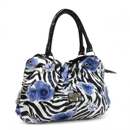 Blue Rose Zebra Print Handbag