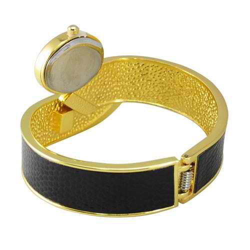 Metal Hinge Bracelet Quartz Movement Wrist Watch Set with Rhinestone