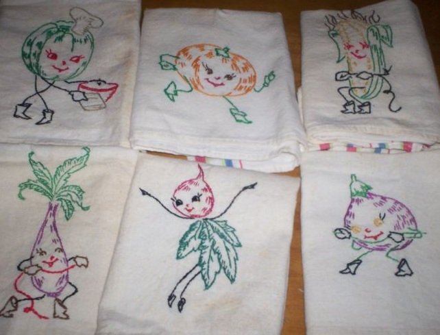 Animated Dancing Vegetables Tea Towels embroidery pattern V198