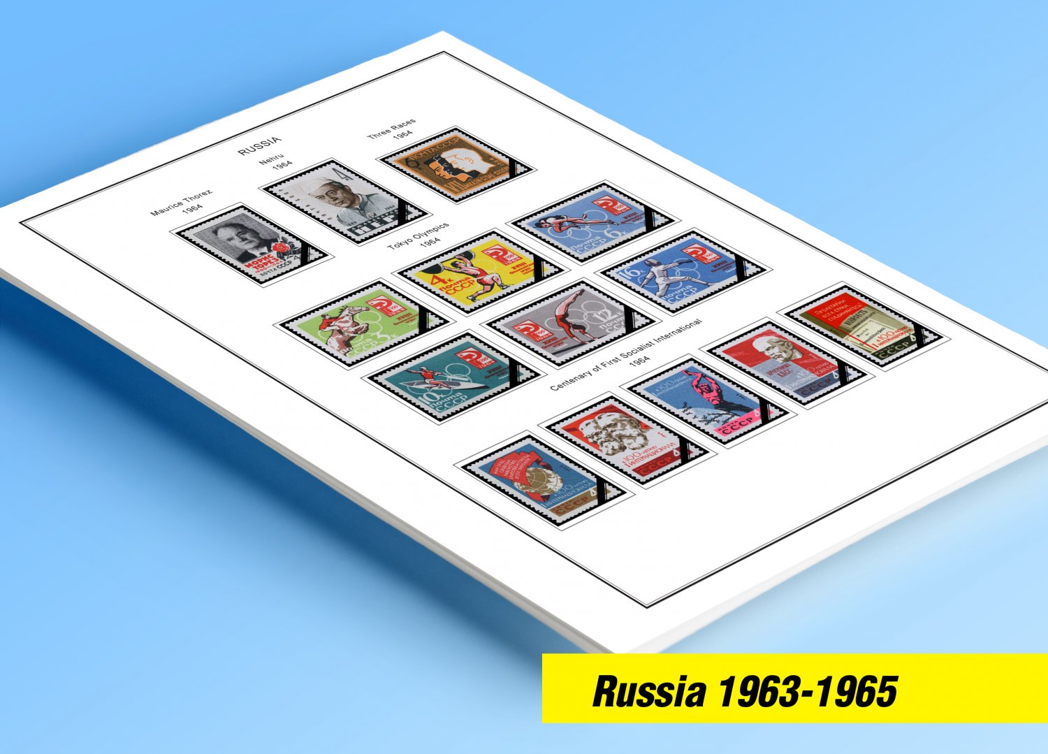 COLOR PRINTED RUSSIA 1963-1965 STAMP ALBUM PAGES (48 illustrated pages)