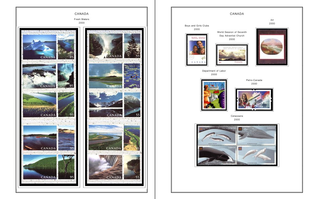 COLOR PRINTED CANADA 2000-2002 STAMP ALBUM PAGES (45 illustrated pages)
