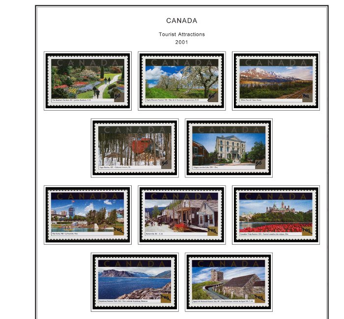 COLOR PRINTED CANADA 2000-2002 STAMP ALBUM PAGES (45 illustrated pages)