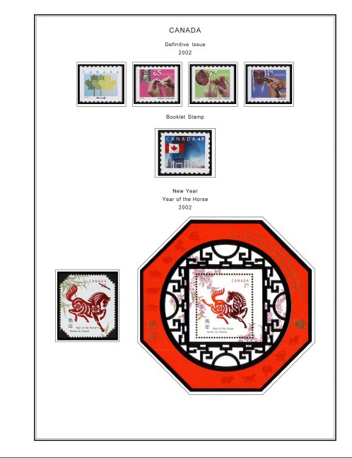 COLOR PRINTED CANADA 2000-2002 STAMP ALBUM PAGES (45 illustrated pages)