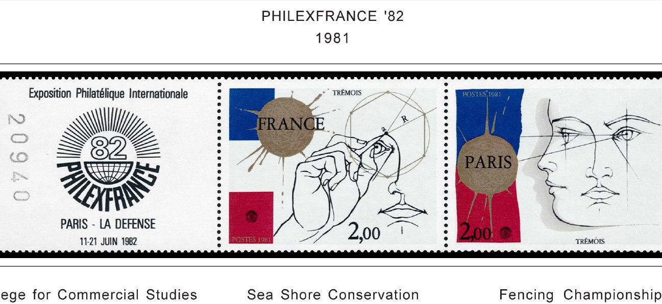 COLOR PRINTED FRANCE 1981-1987 STAMP ALBUM PAGES (30 illustrated pages)