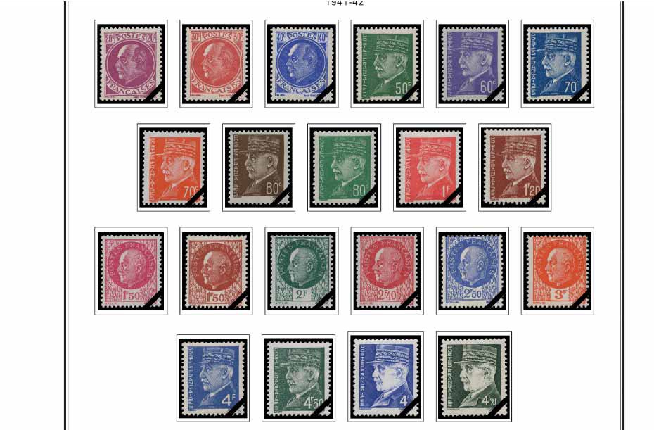 COLOR PRINTED FRANCE 1941-1959 STAMP ALBUM PAGES (37 illustrated pages)
