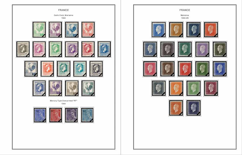 COLOR PRINTED FRANCE 1941-1959 STAMP ALBUM PAGES (37 illustrated pages)