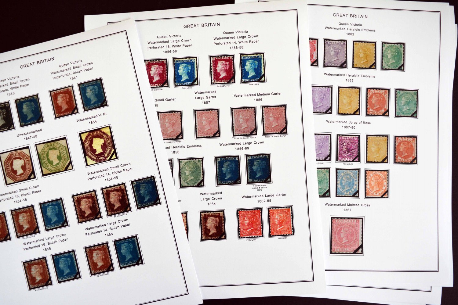 COLOR PRINTED GREAT BRITAIN [CLASS.] 1840-1951 STAMP ALBUM PAGES (28 ...