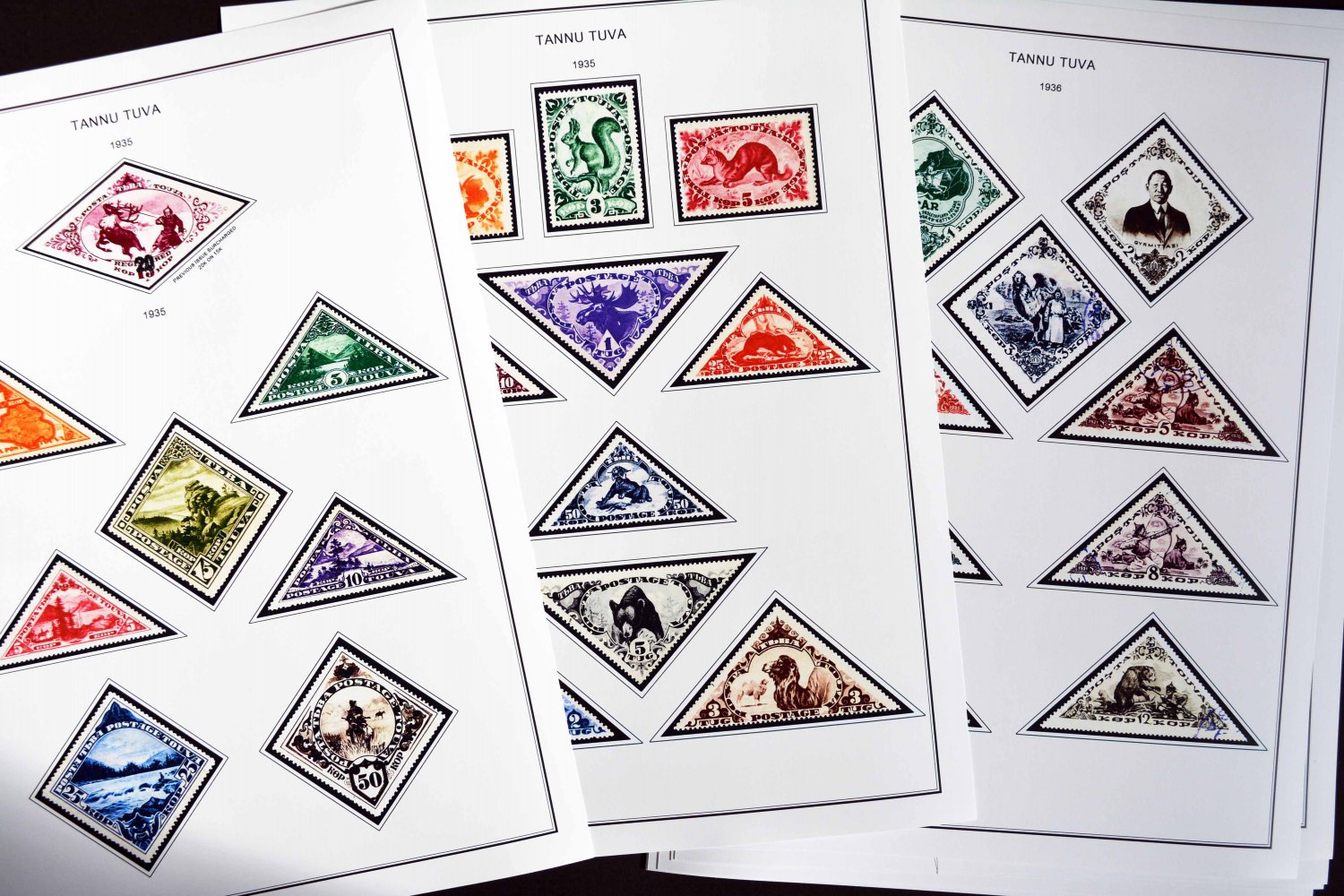 COLOR PRINTED TANNU TUVA 1926-1943 ALBUM PAGES (18 illustrated pages)