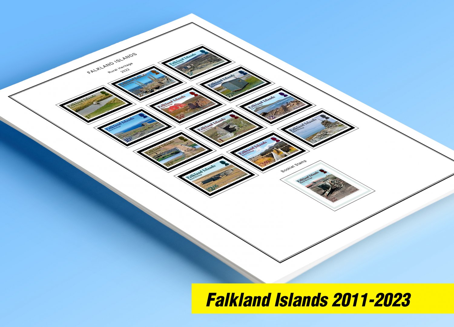 COLOR PRINTED FALKLANDS 2011-2023 STAMP ALBUM PAGES (47 illustrated pages)