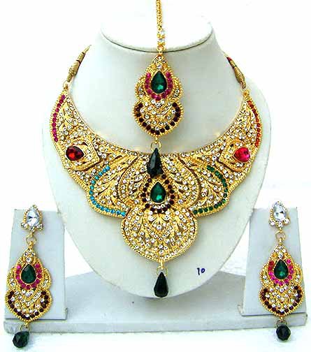 Indian Bridal Saree Jewelry Set Multicolor Stones NP-224