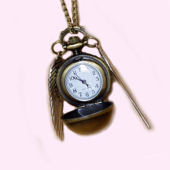 Enchanted Golden Snitch Ball Locket WATCH with silver Wings from Harry ...