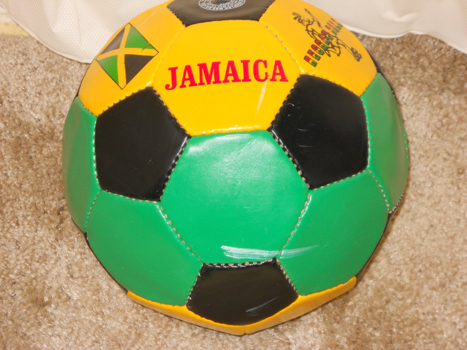 (SOLD) Jamaica Reggae Soccer Ball 5/32 Hand Sewn Good Condition Needs Air
