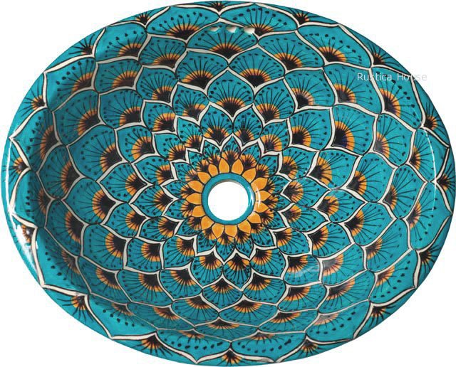 Mexican Talavera Sink "Turquoise Peacock"