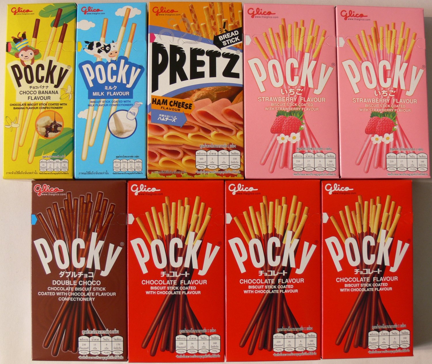 Glico Pocky Chocolate Strawberry Double Banana Milk Ham Cheese Biscuit ...