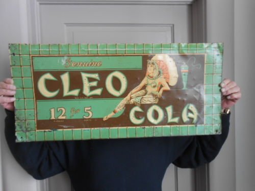 Vintage Sign Cleo Cola Soda Not Coke Genuine Embossed 1920's Art Deco
