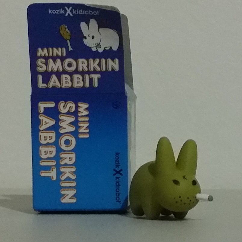 Kidrobot Kozik Mini Smorkin Labbit 1.5" Army Green with Red Tail Dunny ...