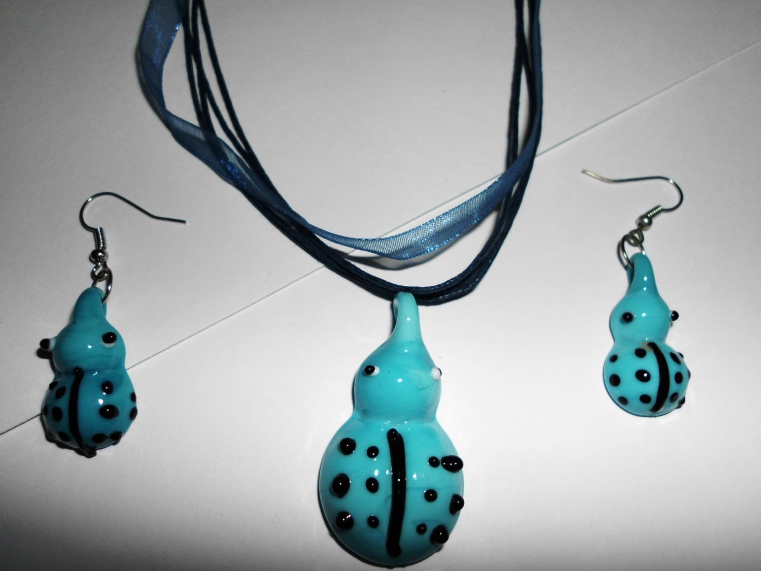 Ladybug Necklace and Earring Set Light Blue
