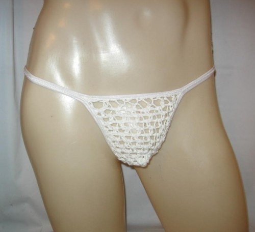 Mens Thong Hand Crochet Underwear Snow White 1cro1
