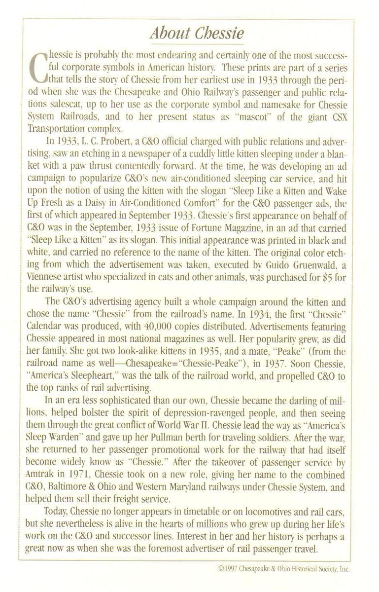 Set of Four Vintage CHESSIE CAT Kitten C & O Railroad Mascot Prints ...