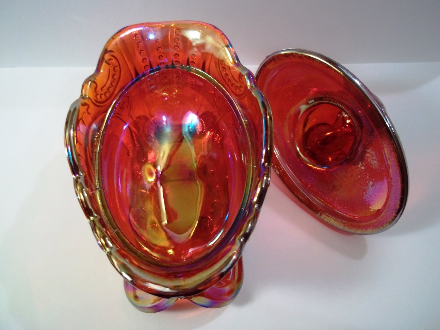 Mosser Glass Ruby Red Carnival Christmas Santa Sleigh Covered Candy