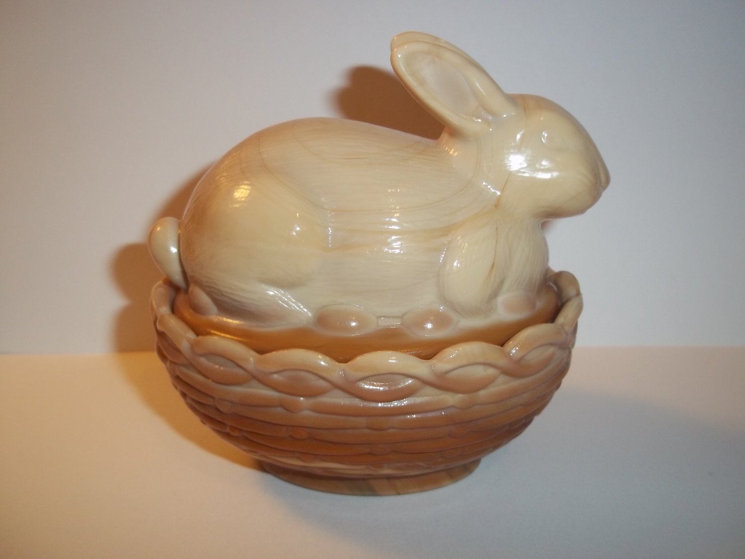 Mosser Glass Chocolate Slag Easter BUNNY RABBIT ON BASKET NEST Candy ...