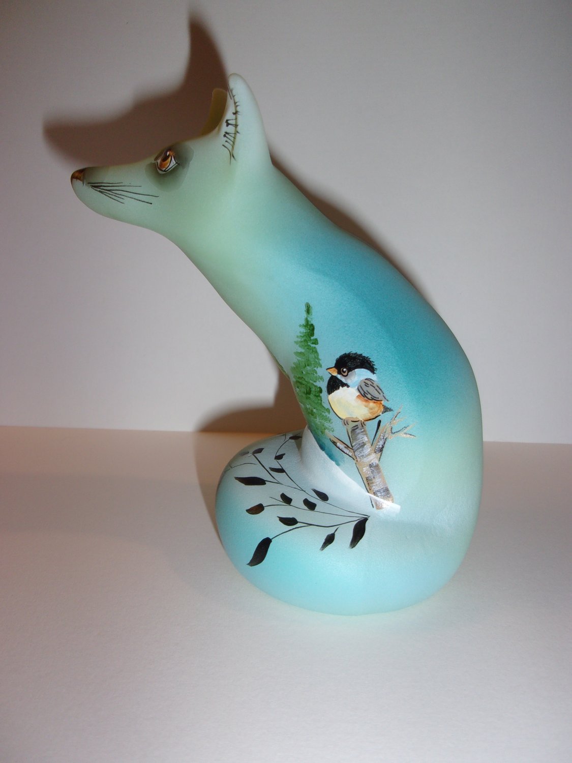 Fenton Glass Jadeite Jade Green Chickadee Bird Fox Figurine Ltd Ed ...
