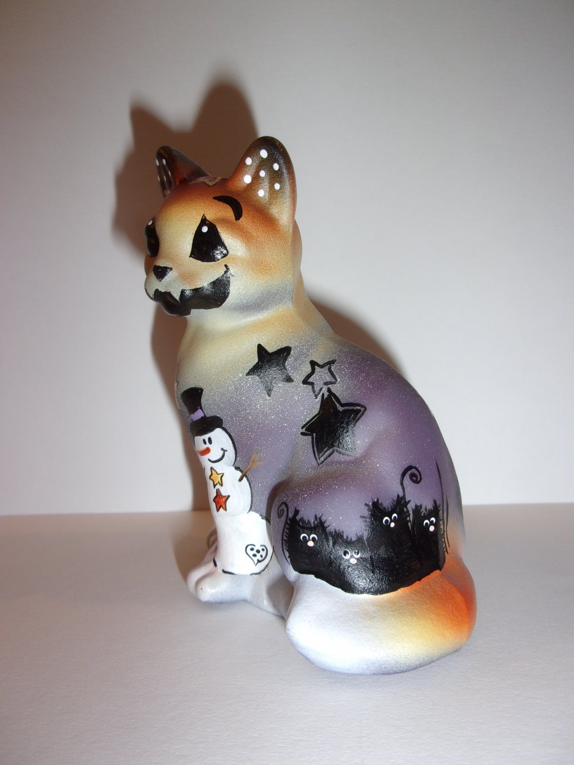 Fenton Glass Purple Halloween Snowman Scruffy Sitting Cat Ltd Ed K ...