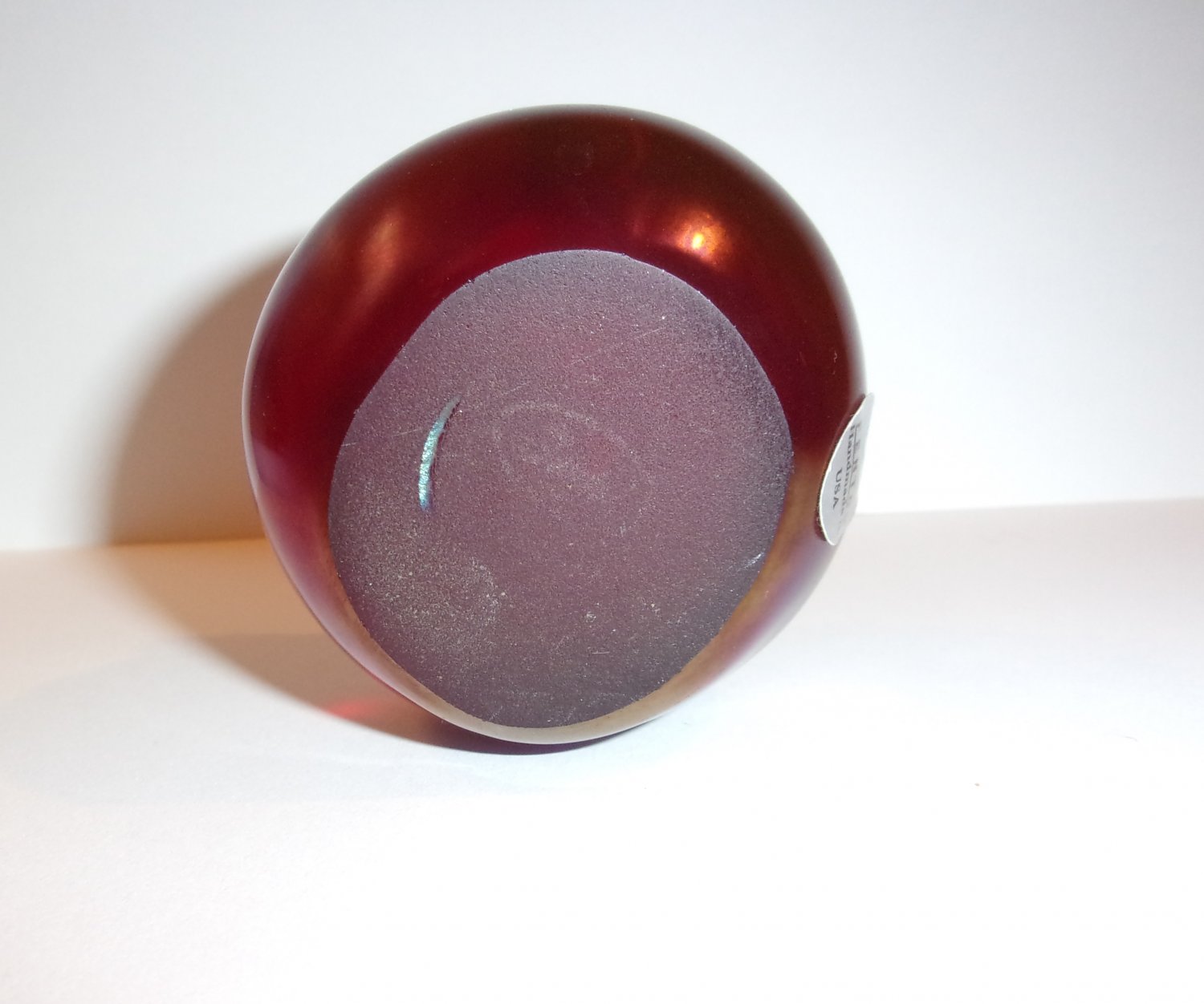 Fenton Glass Ruby Red Carnival Stretch Apple Paperweight With Gold Stem