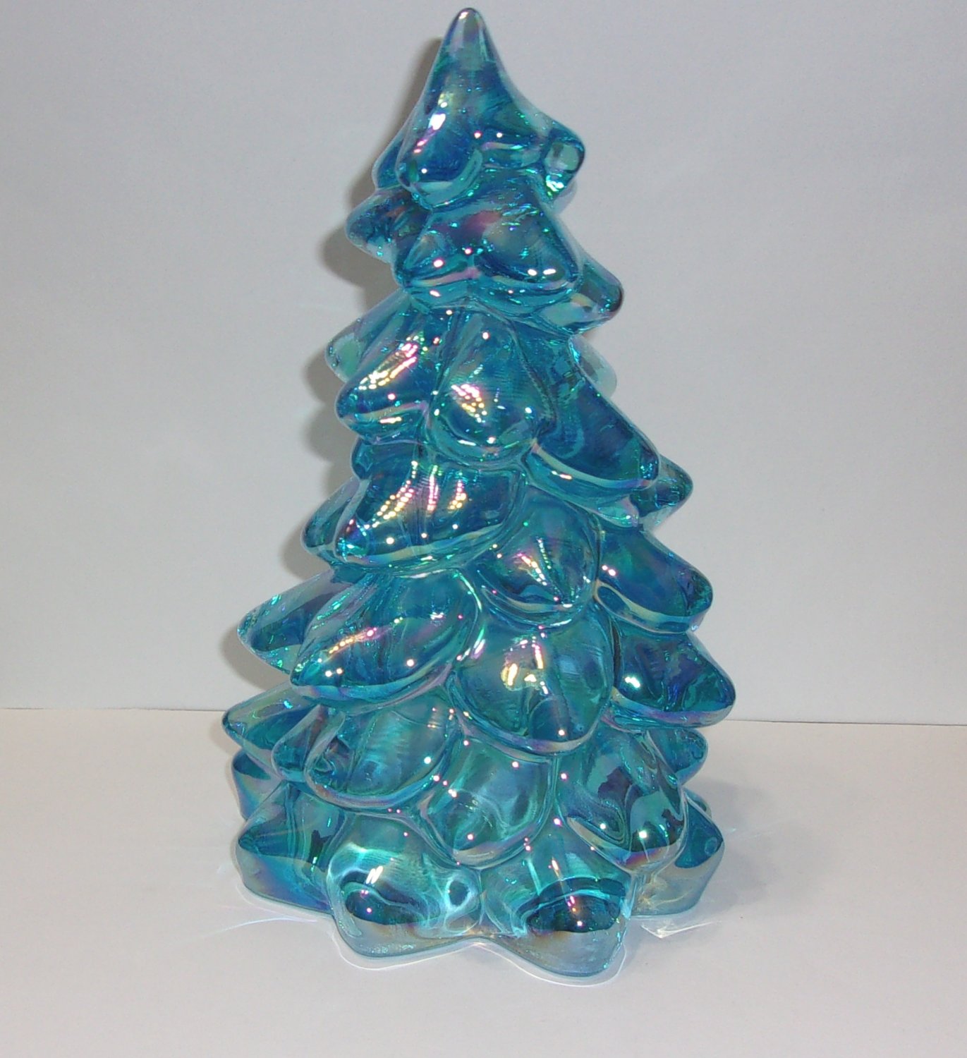 Mosser Glass Buffett Blue Carnival 8" Christmas Tree Figurine Made In USA!