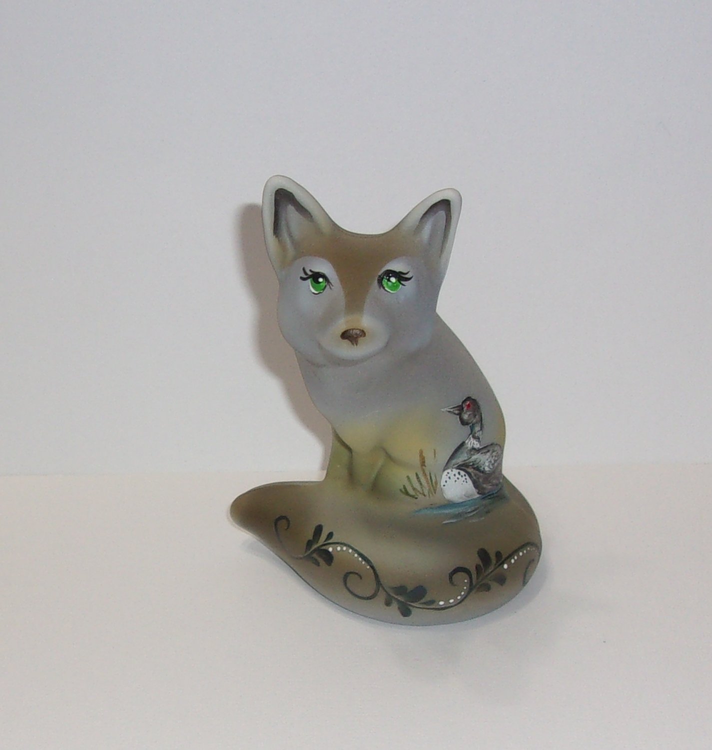 Fenton Glass Grey Marble Minnesota Loon Fox Figurine Ltd Ed #4/14 M Kibbe