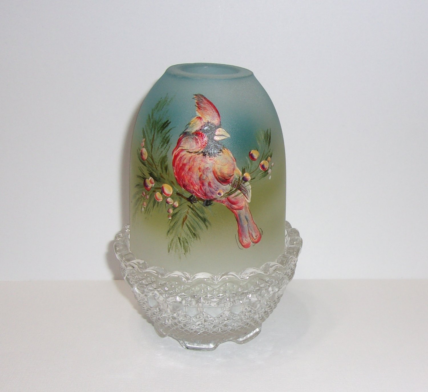 Fenton Glass Crystal Red Cardinal Bird & Pines Fairy Light Lamp LE #9/ ...