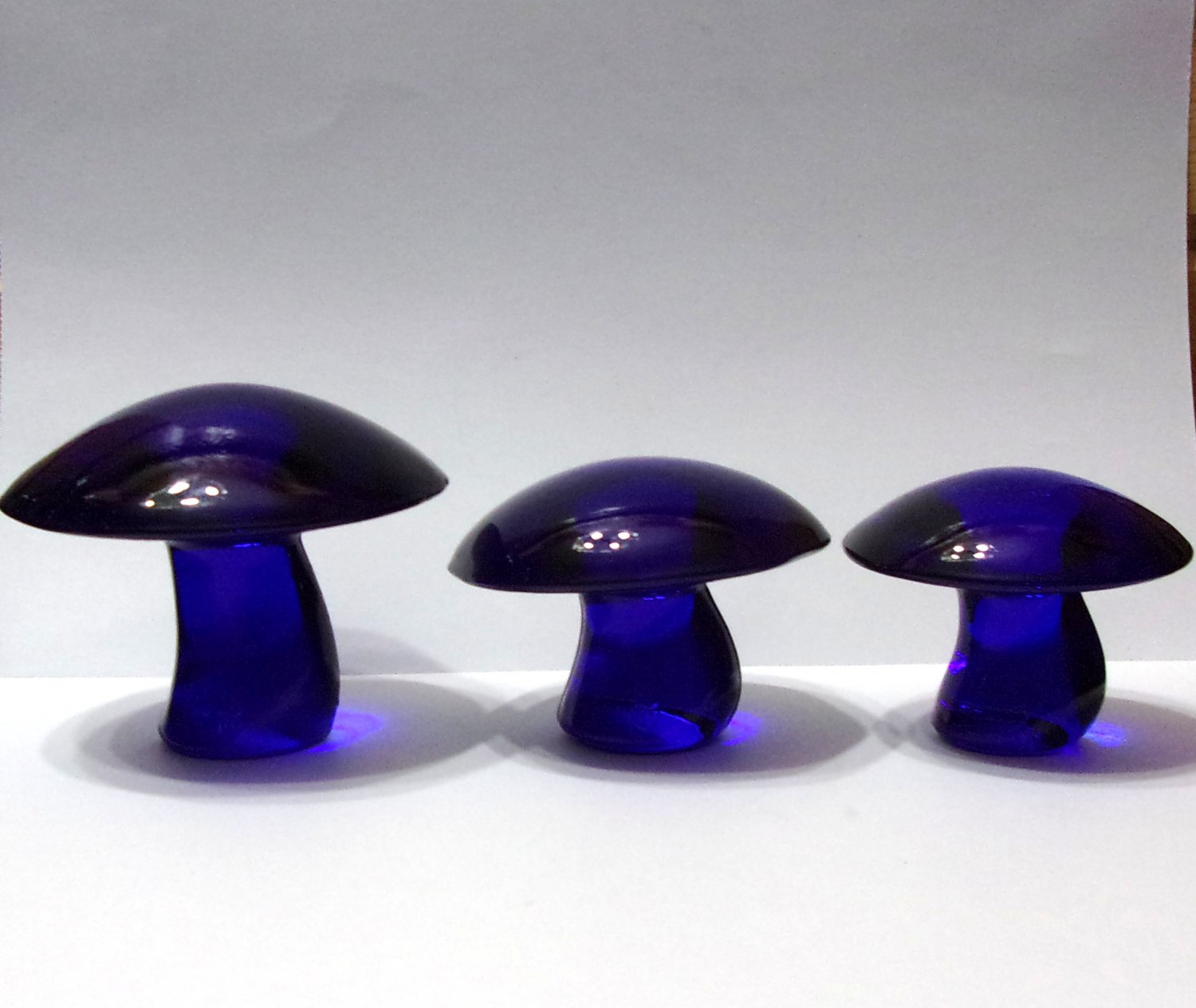 Viking Glass Mold Cobalt Blue Three Mushroom Set by Mosser Glass