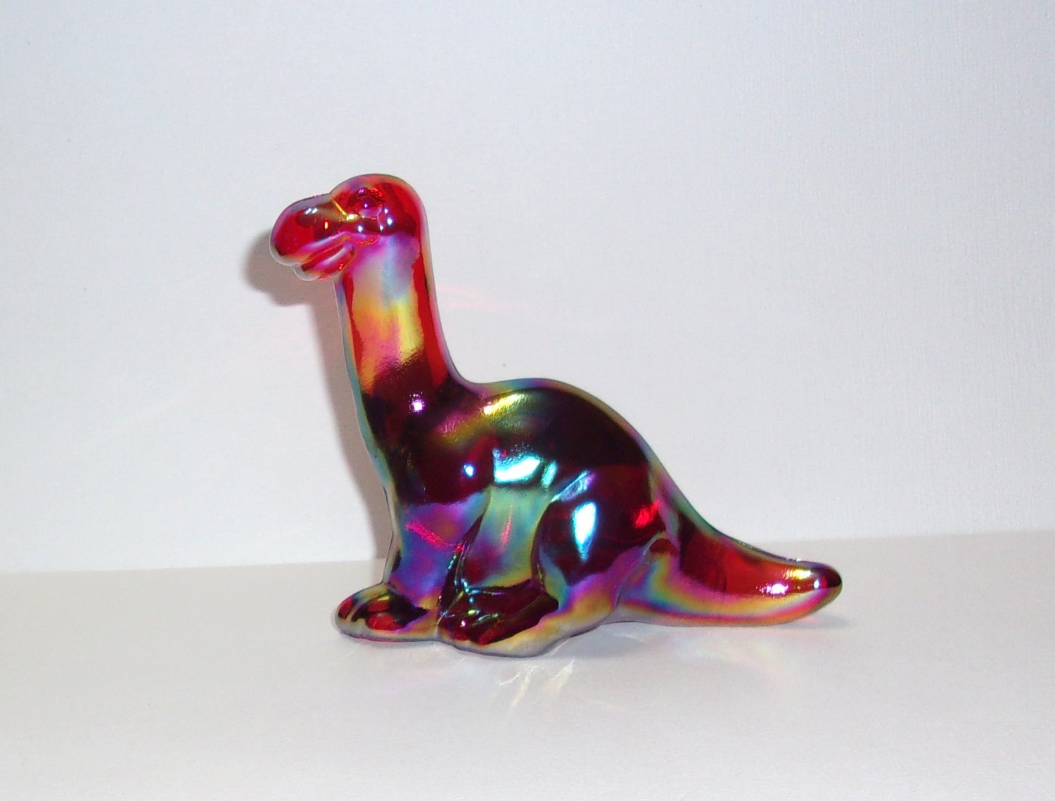 Fenton Glass Ruby Red Carnival Iridized Dinosaur Figurine Mosser Made ...