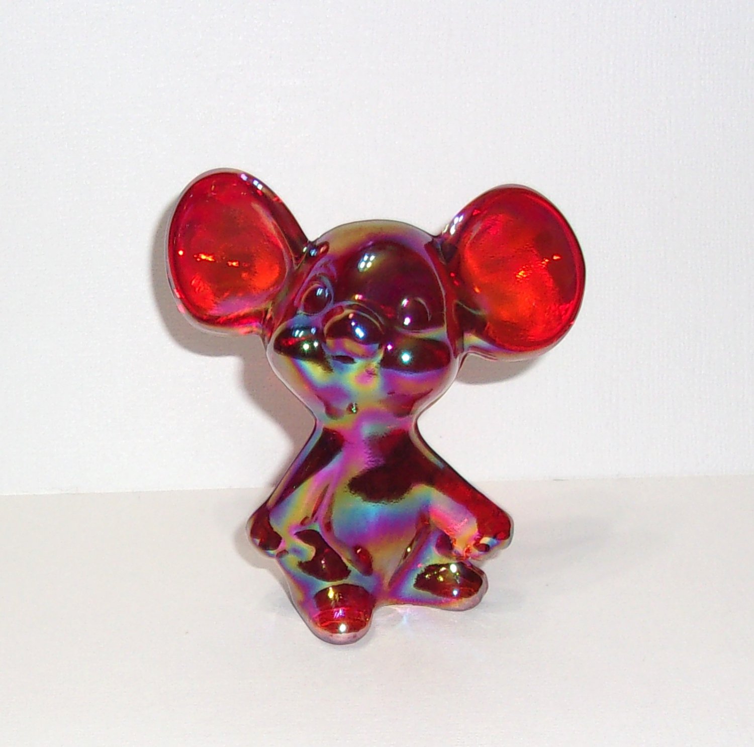 Fenton Glass Ruby Red Carnival Iridized Mouse Figurine Mosser Made In USA