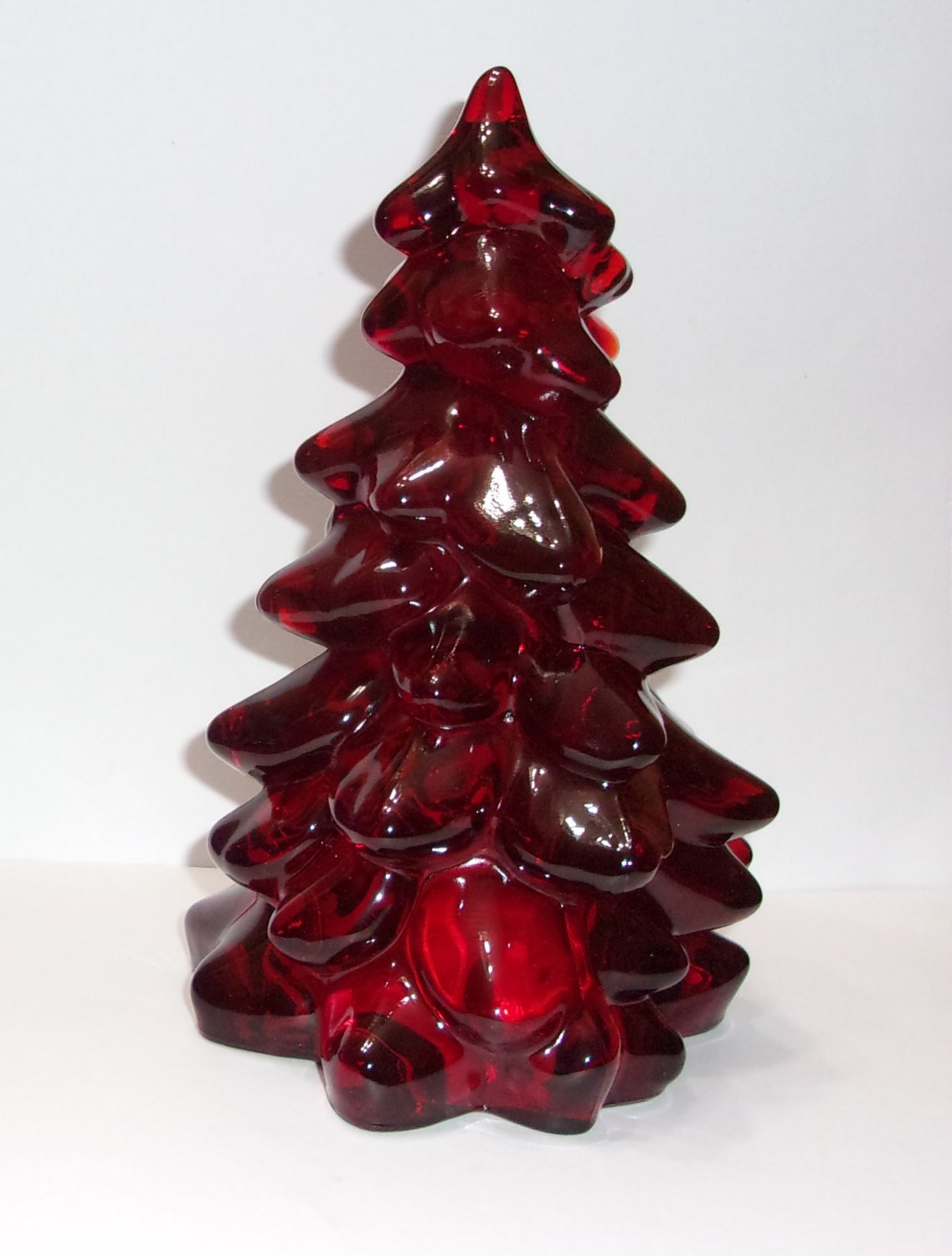 Mosser Glass Ruby Red Large 8" Christmas Tree Figurine Holiday Made In USA