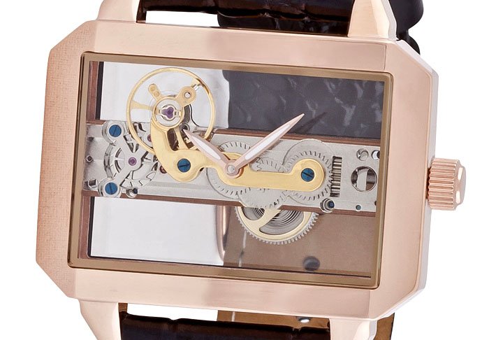 Steampunk skeleton Mechanical Watch Genuine leather Watch with a full ...