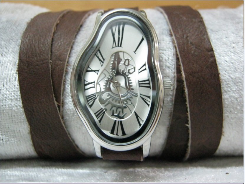 Wave Wavy Time Warp Leather Wrap Dali Fluid Watch