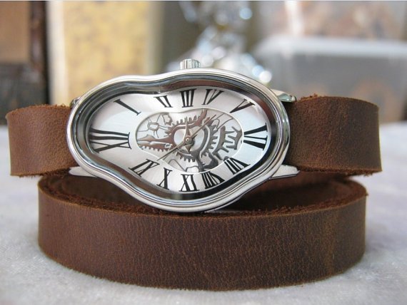 Wave Wavy Time Warp Leather Wrap Dali Fluid Watch