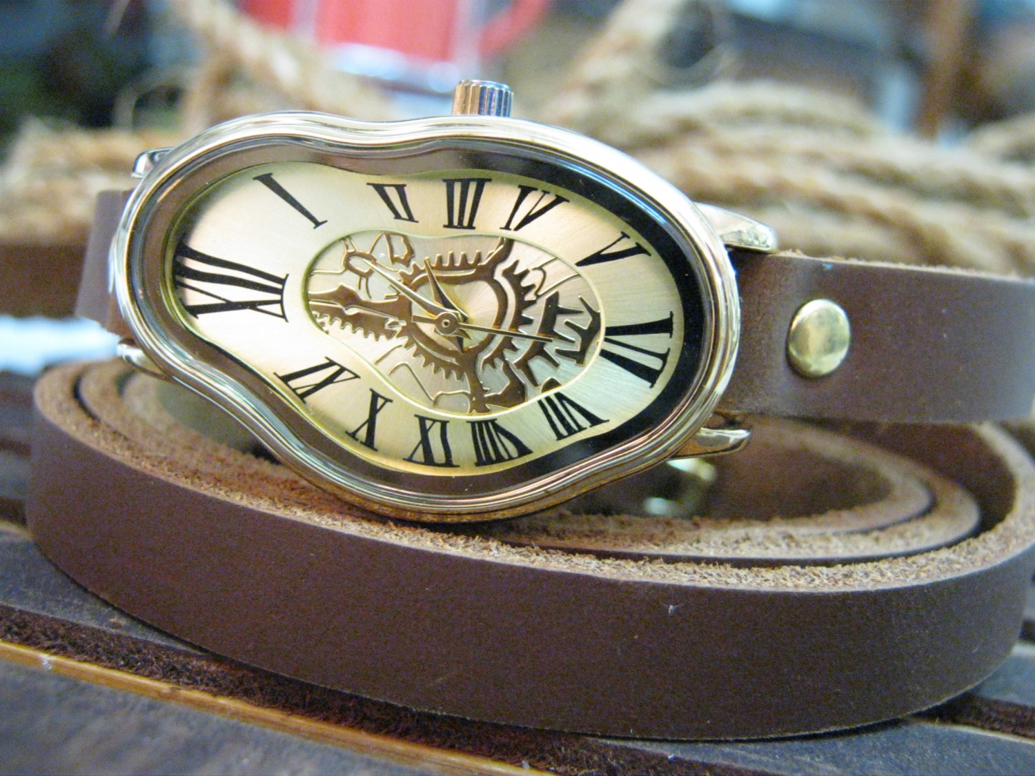 Wave Wavy Time Warp Leather Wrap Dali Fluid Watch