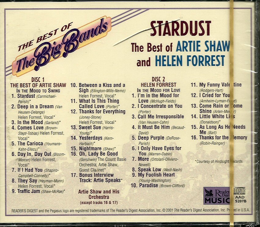 BEST OF ARTIE SHAW (2 CD) & HELEN FORREST, STARDUST Reader's Digest ...