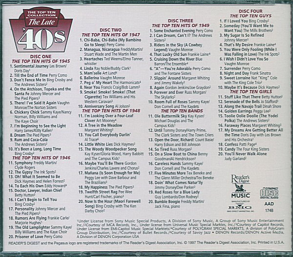 Top Ten Collection - The Late ‘40s (4 CD) Reader’s Digest Music Pop ...