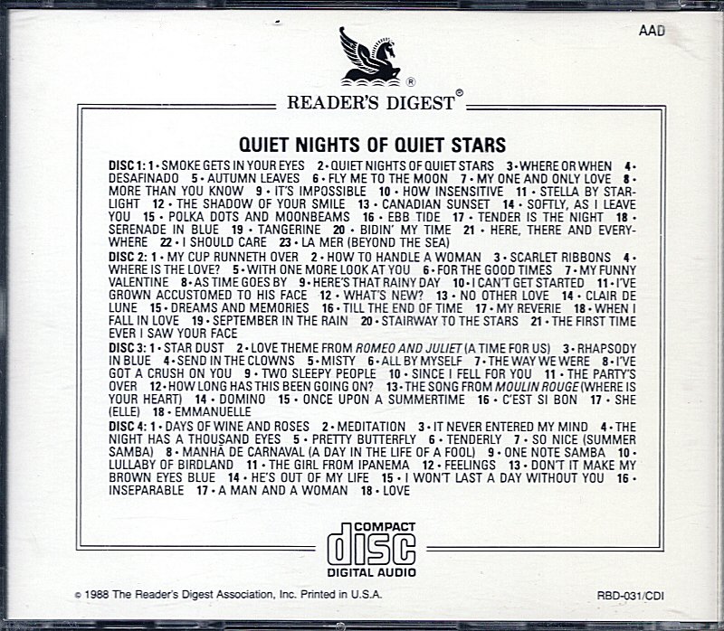 Quiet Nights of Quiet Stars (4 CD) Reader's Digest Music Relaxing Easy ...