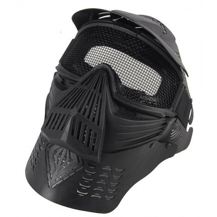 2604B Airsoft Mesh Mask Visor & Neck Protection BLACK Plastic Helmet