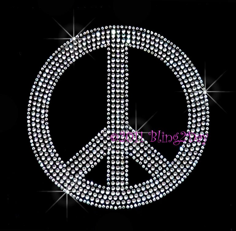 Peace Sign - Silver Stud Rhinestone Iron on Transfer Hot Fix Bling Love ...
