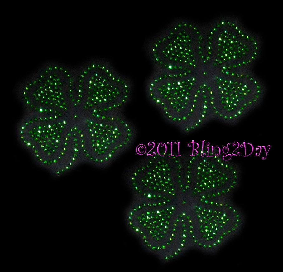 Set of 3 Four Leaf Clover 4" Rhinestone Iron on Transfer Hot Fix Bling ...