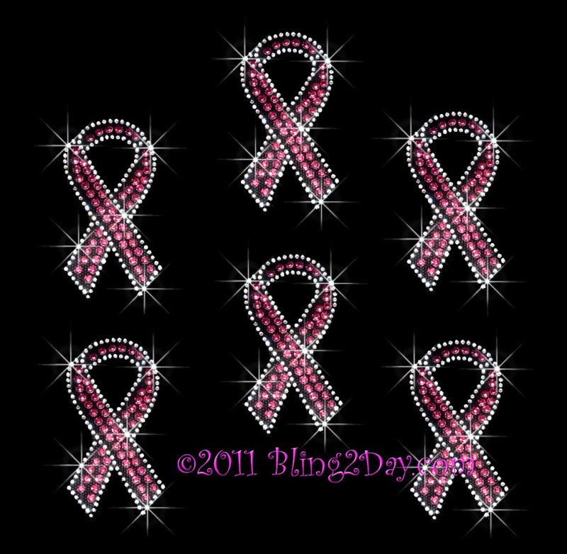 6 Pink Breast Cancer Ribbon - (S) - Rhinestone Iron on Transfer Hot Fix ...