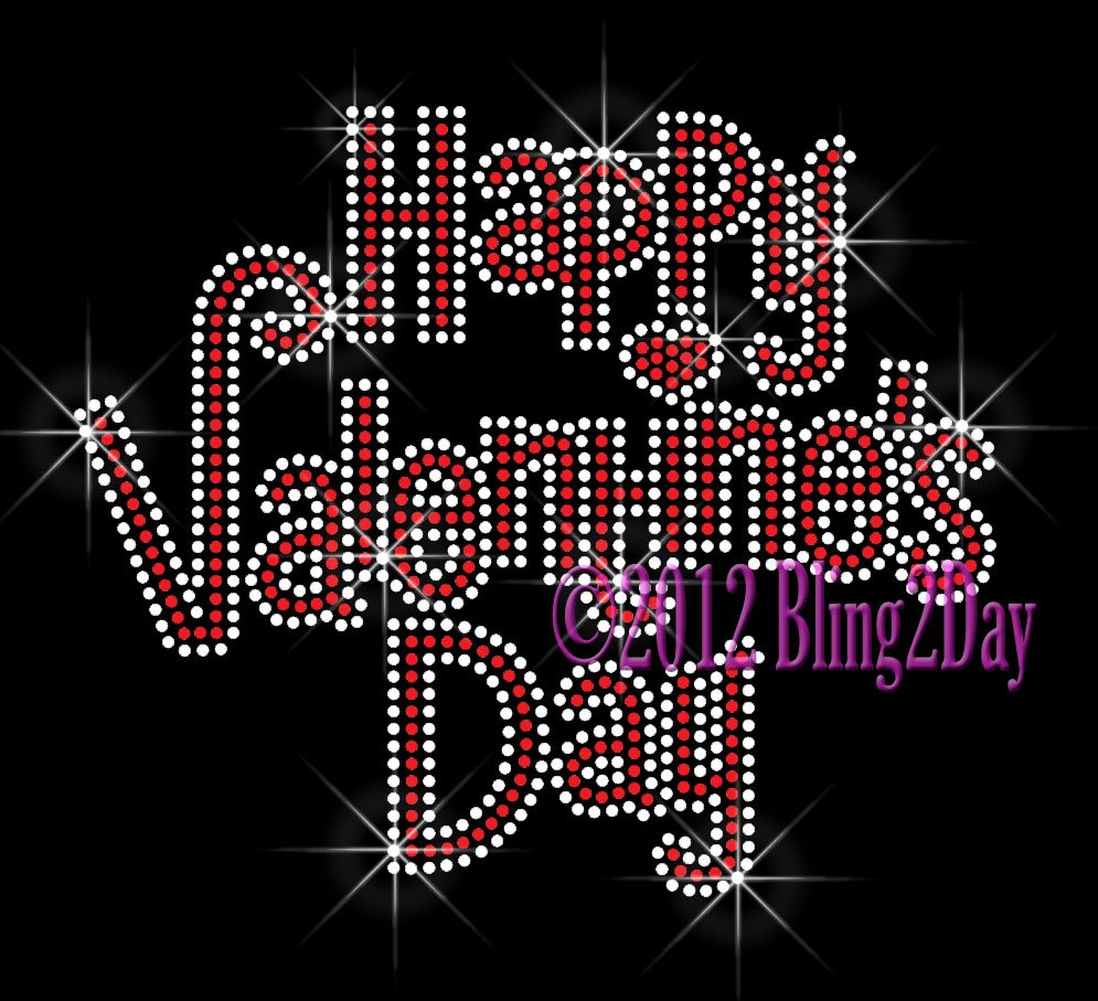 Happy Valentines Day Rhinestone Iron On Transfer Hot Fix Bling Heart
