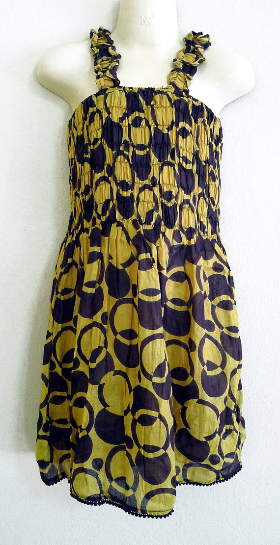 Funky yellow & brown summer sun dress. Colorful toddler girls children ...