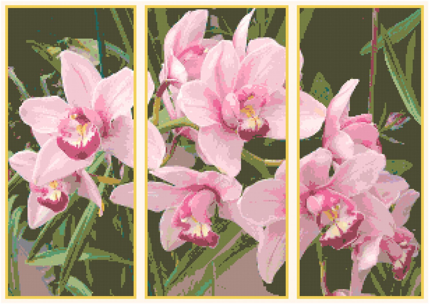 Gorgeous Orchids Triptych Pattern Chart Graph